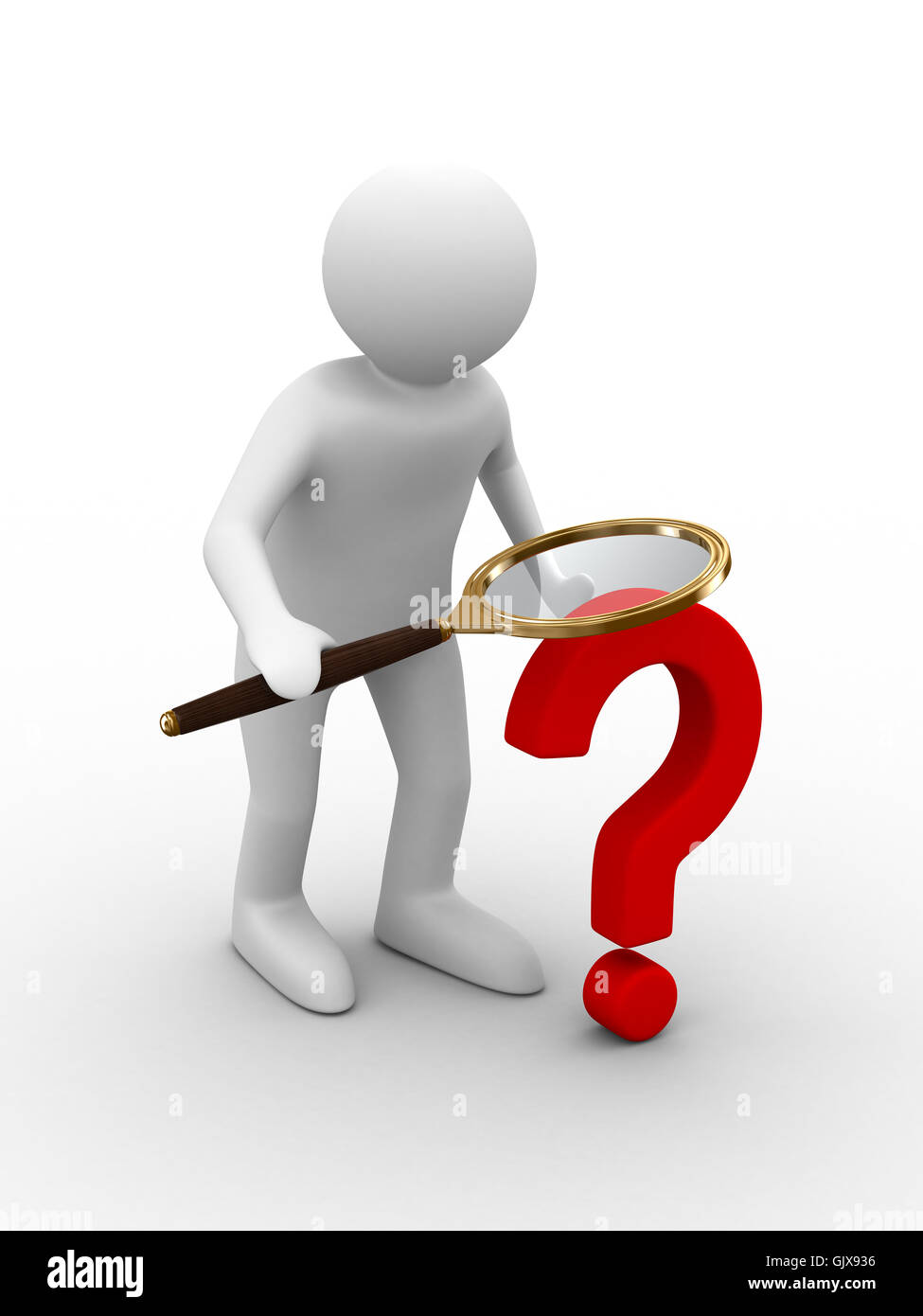 Man with magnifier on white background. Isolated 3D image Stock Photo ...