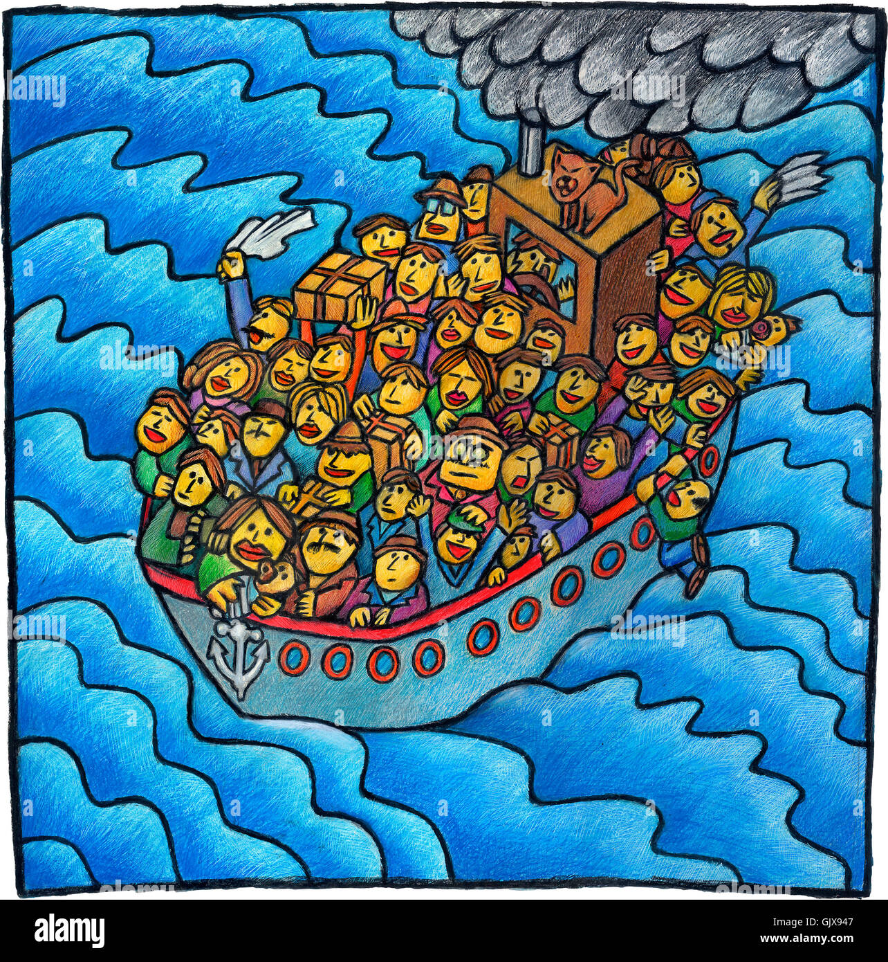 Boat people illustration hi-res stock photography and images - Alamy