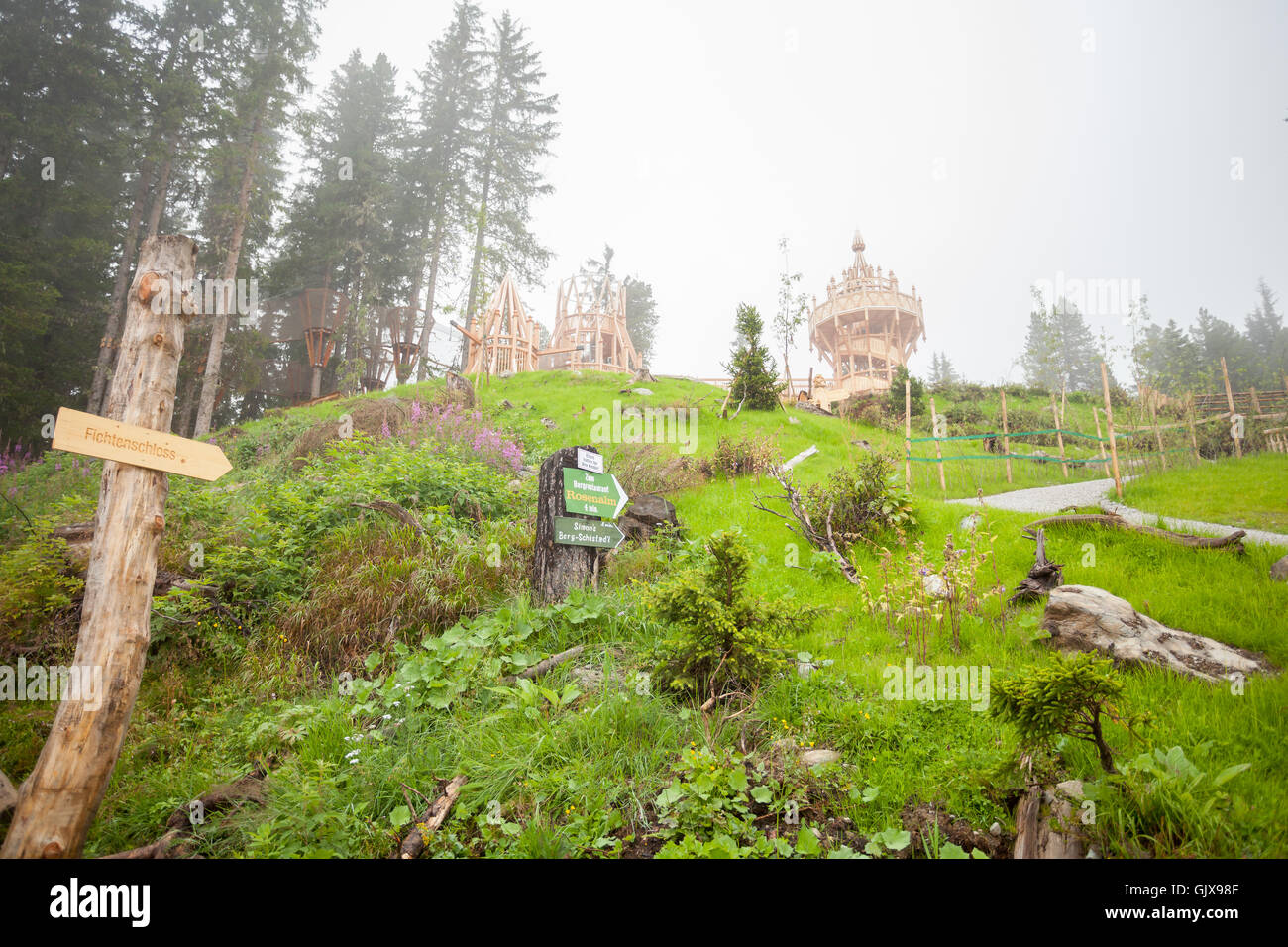 Entrance in Spruce Tree Castle at Rosenalm park near Zell am Ziller ...