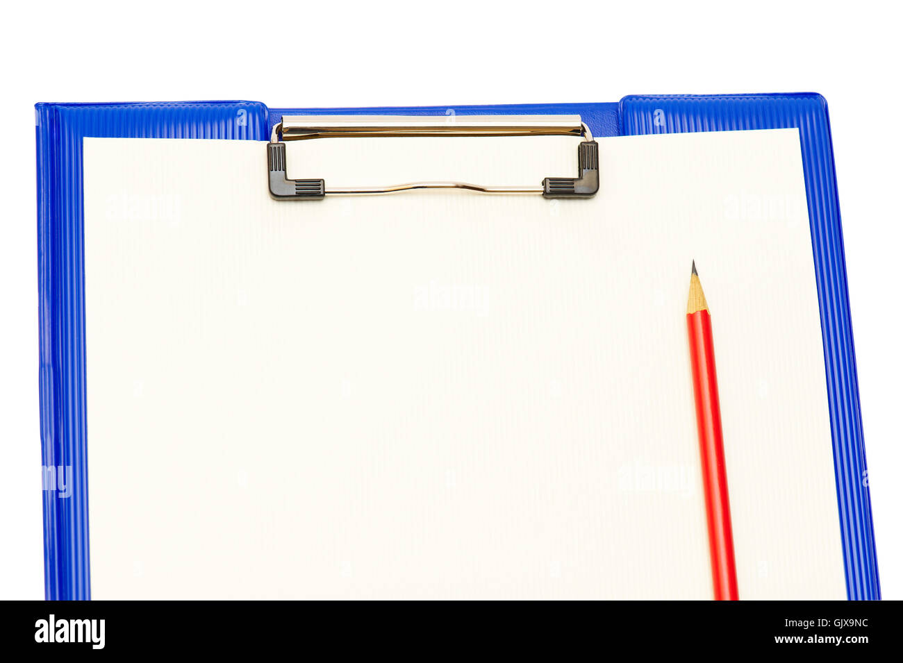 Dark blue folder with a red pencil Stock Photo - Alamy