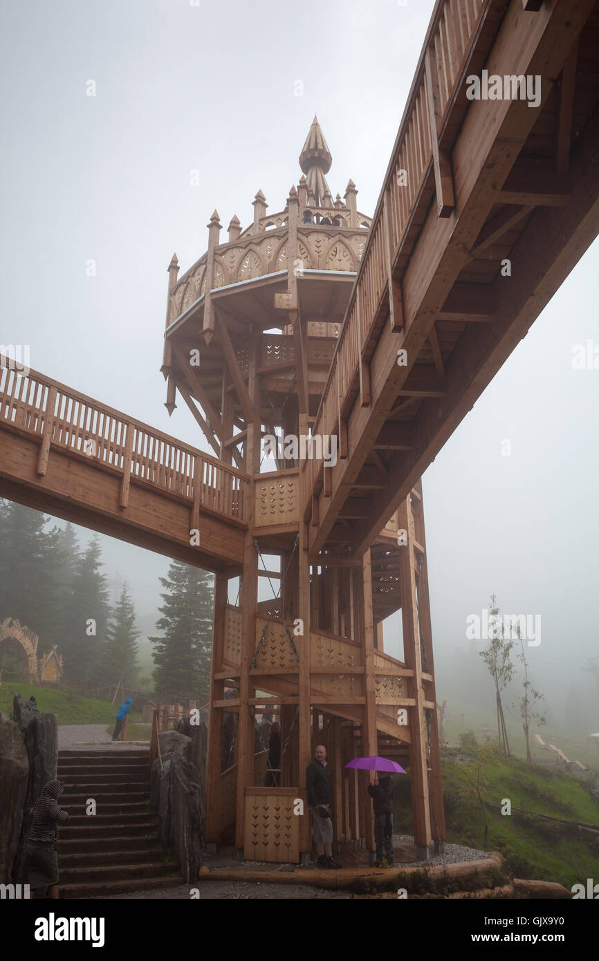 wooden tower in Spruce Tree Castle at Rosenalm near Zell am Ziller ...