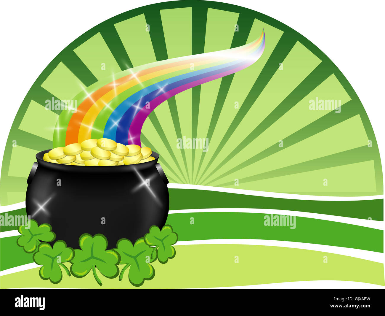Pot of gold with rainbow Stock Photo - Alamy