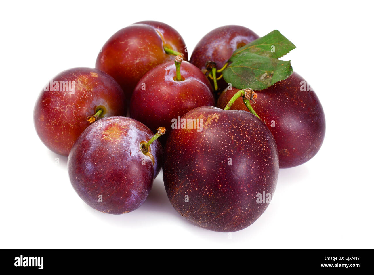 Juicy Ripe Plums Isolated on White Background Stock Photo - Alamy