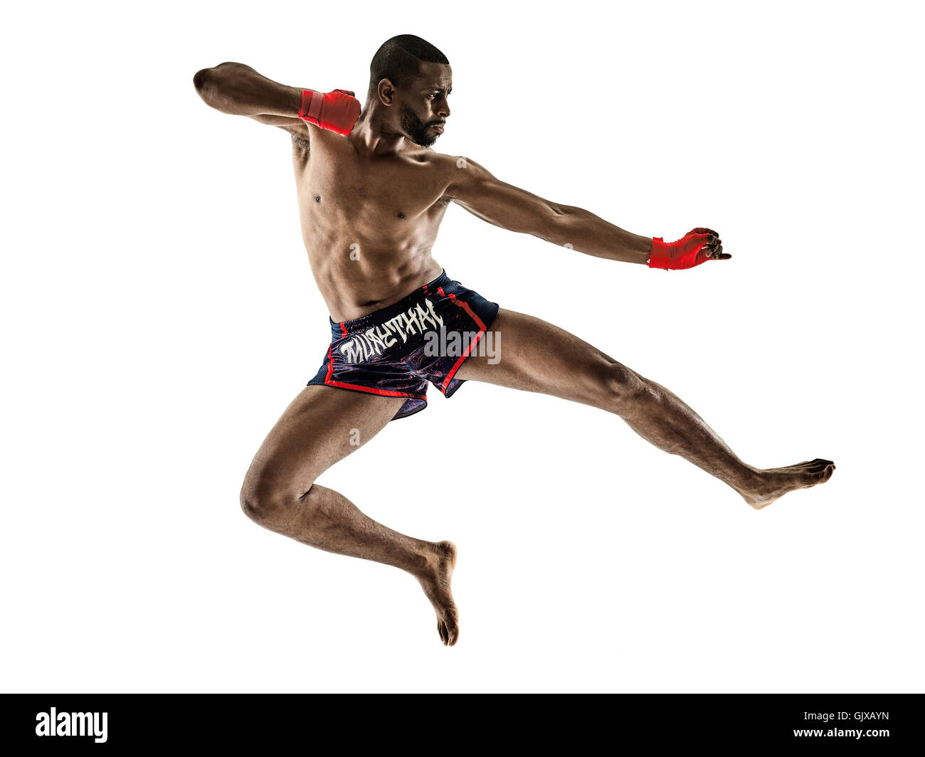 one caucasian Muay Thai kickboxing kickboxer thai boxing man isolated ...
