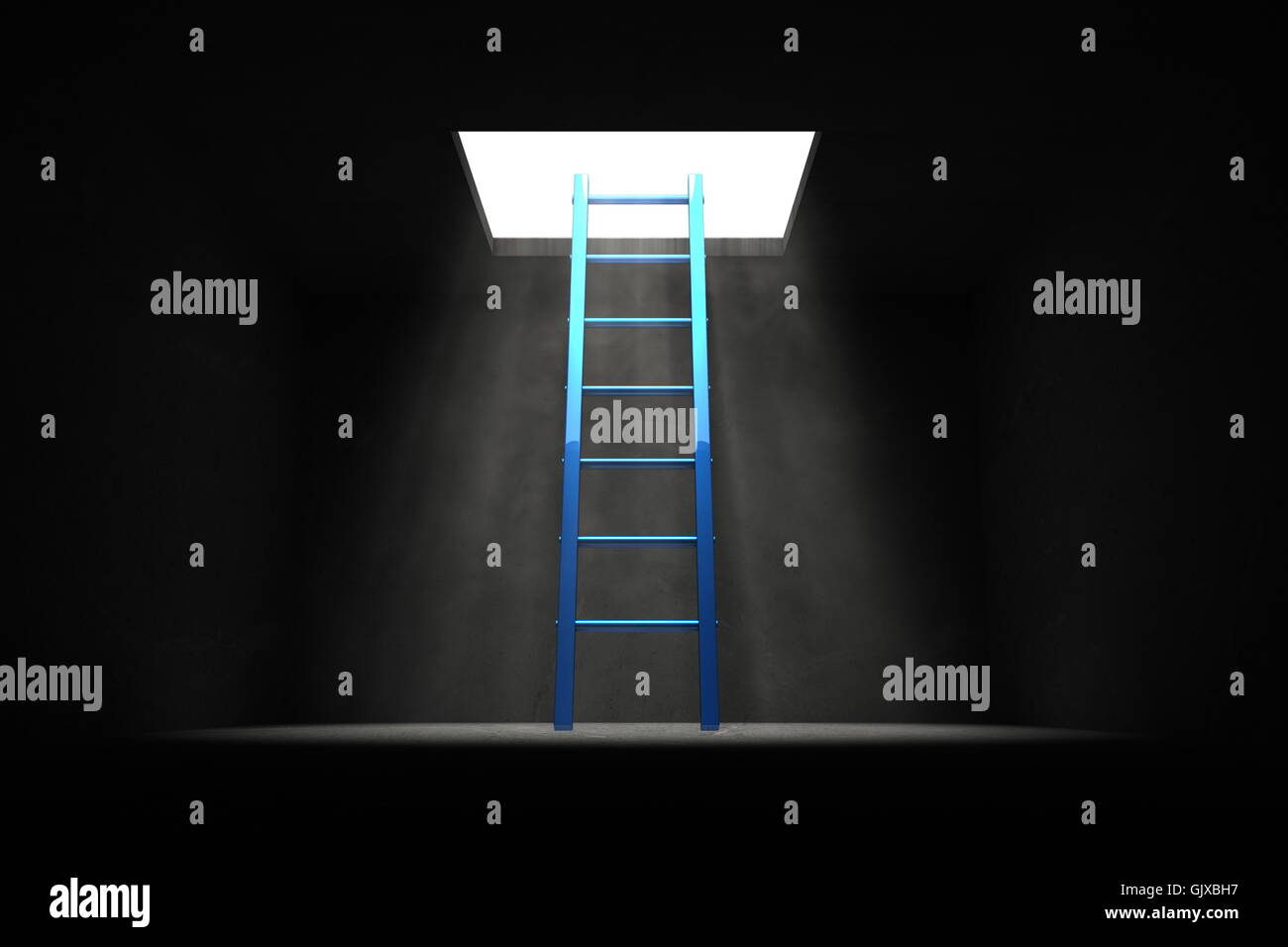 Exit the Dark - Blue Ladder to the Light Stock Photo - Alamy