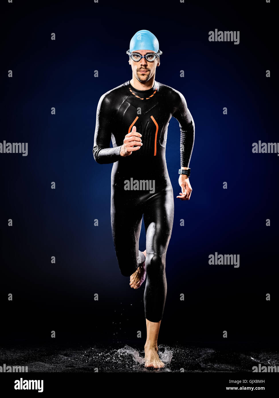 one caucasian man triathlon ironman swimmer swimming isolated Stock ...