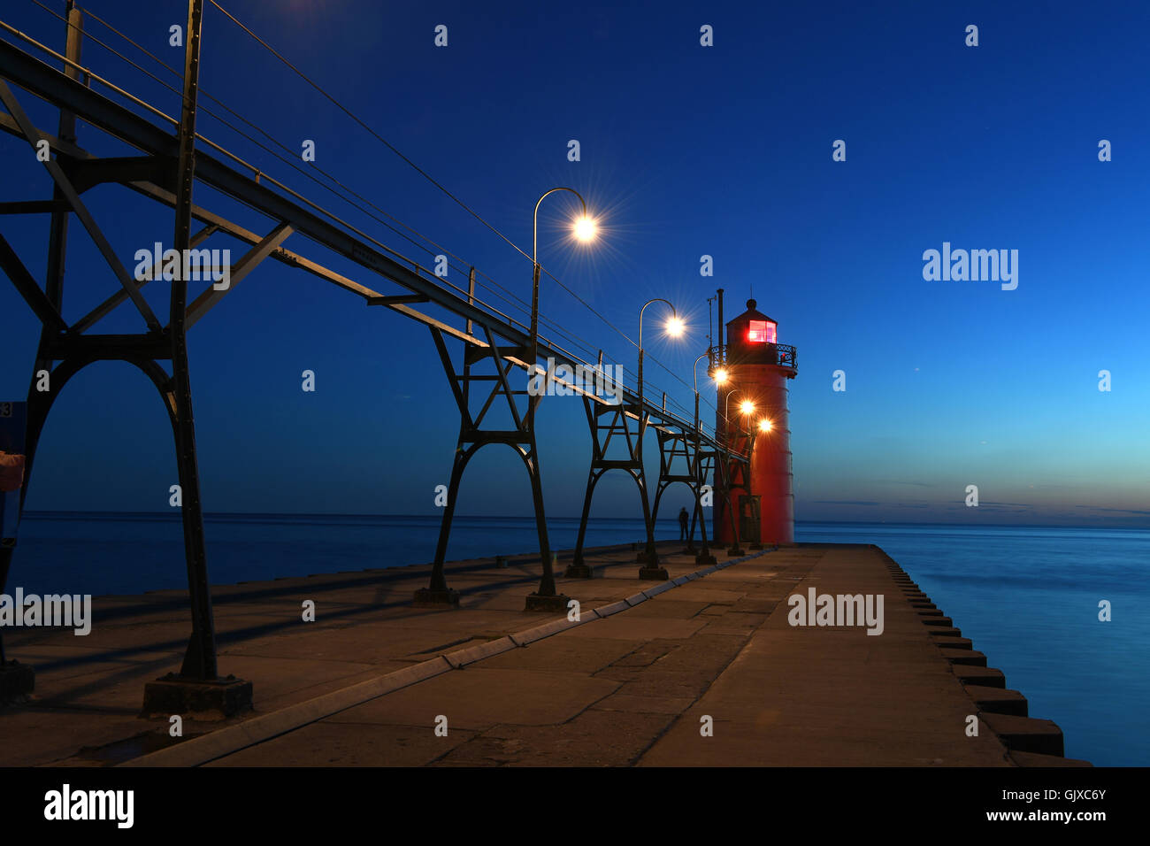 Lighthouse in South Heaven Michigan at dusk Stock Photo - Alamy