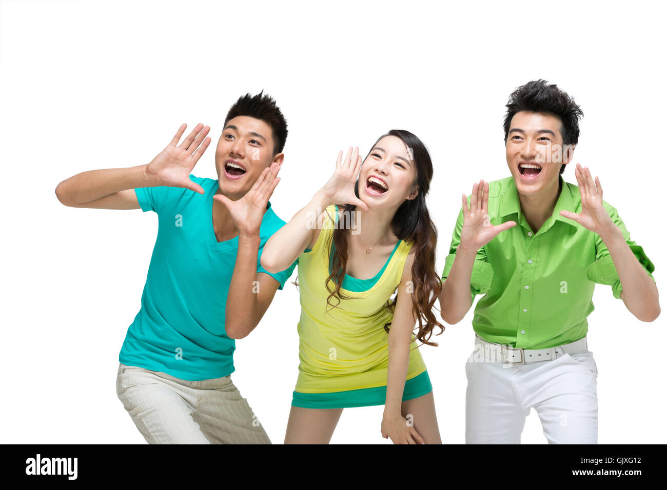 Fashion studio shot of young excitedly shout Stock Photo - Alamy