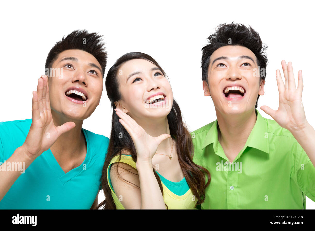 Fashion studio shot of young excitedly shout Stock Photo - Alamy