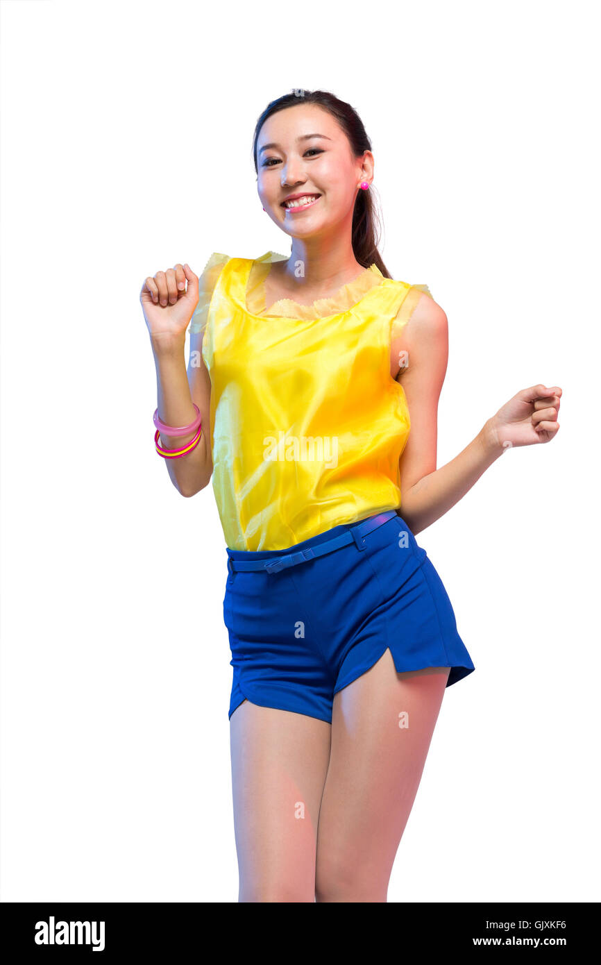 Excited woman dancing over white hi-res stock photography and images ...