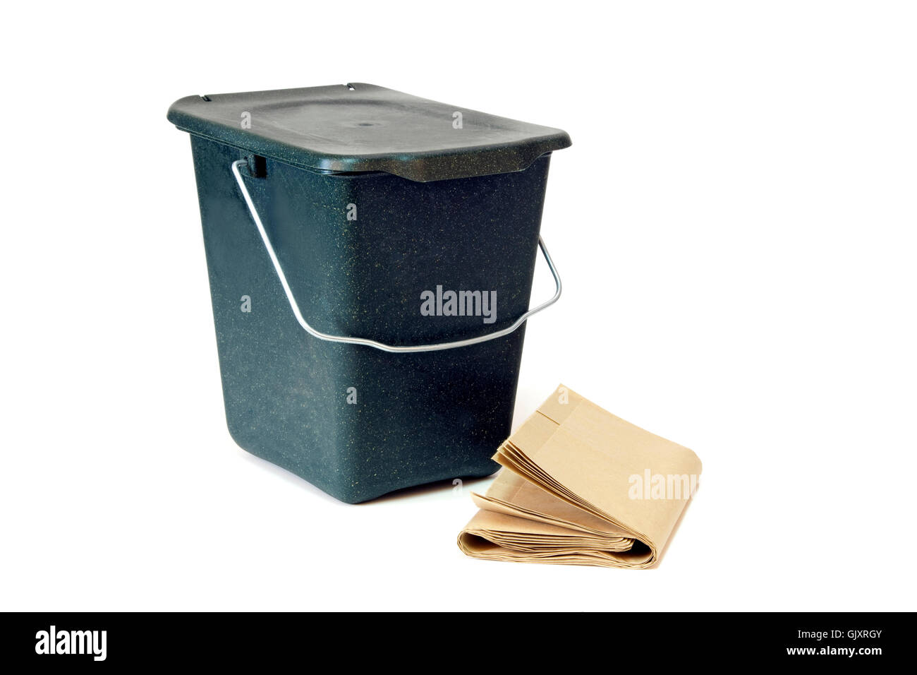 Compost trash can isolated on white background Stock Photo - Alamy