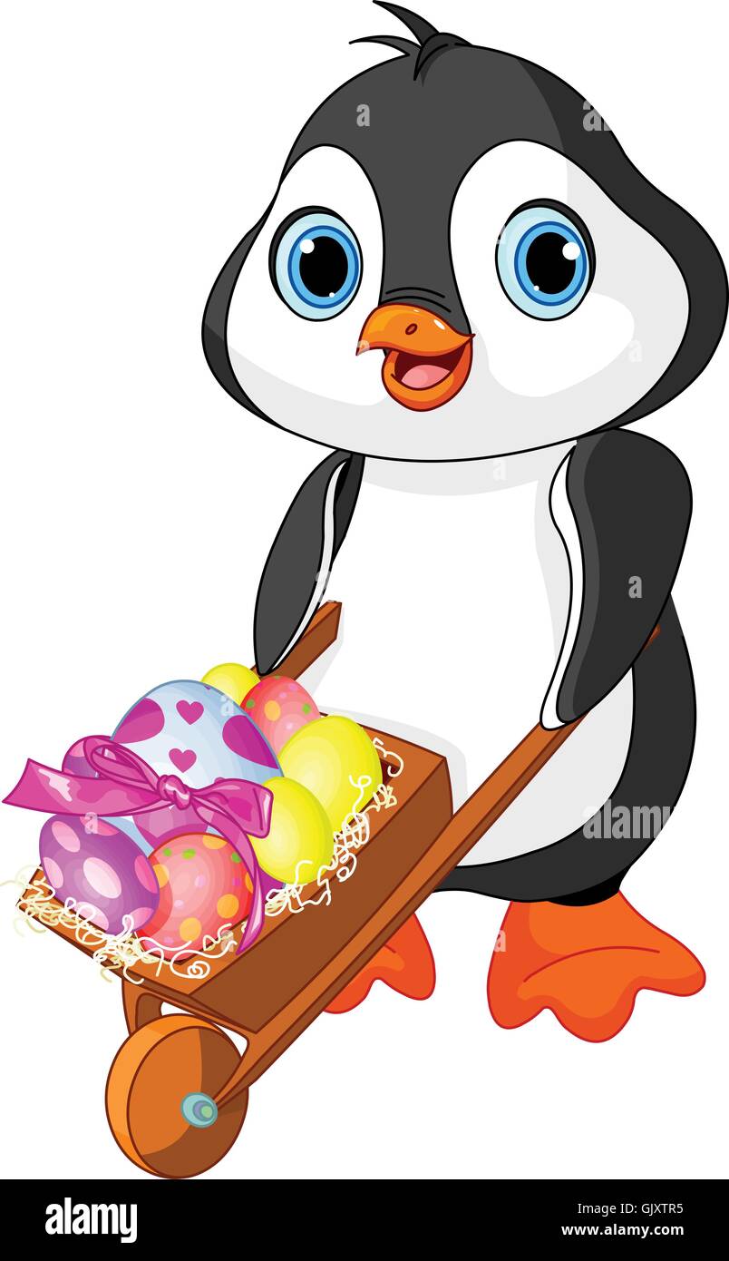 Penguin with Easter wheelbarrow Stock Vector Image & Art - Alamy