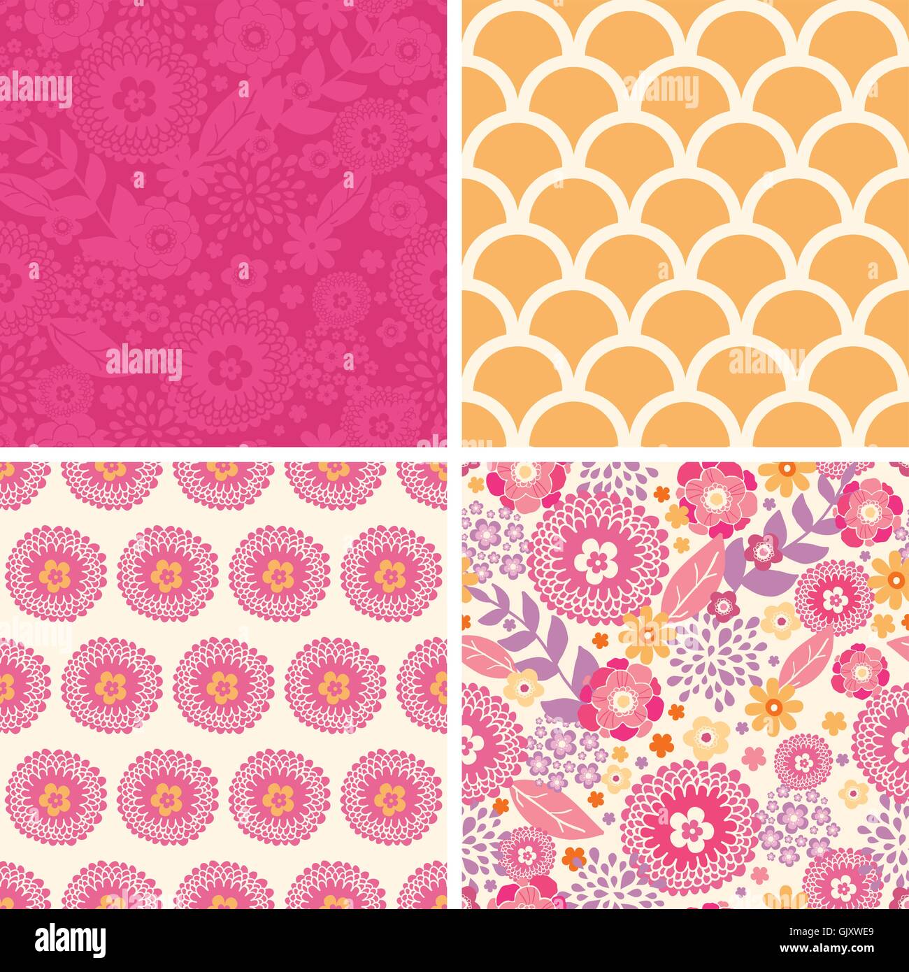 Vector warm summer plants set of four matching repeating pattern Stock ...