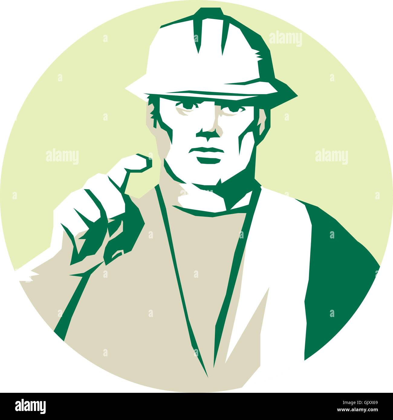 Builder Construction Worker Pointing Finger Stencil Stock Vector Image ...
