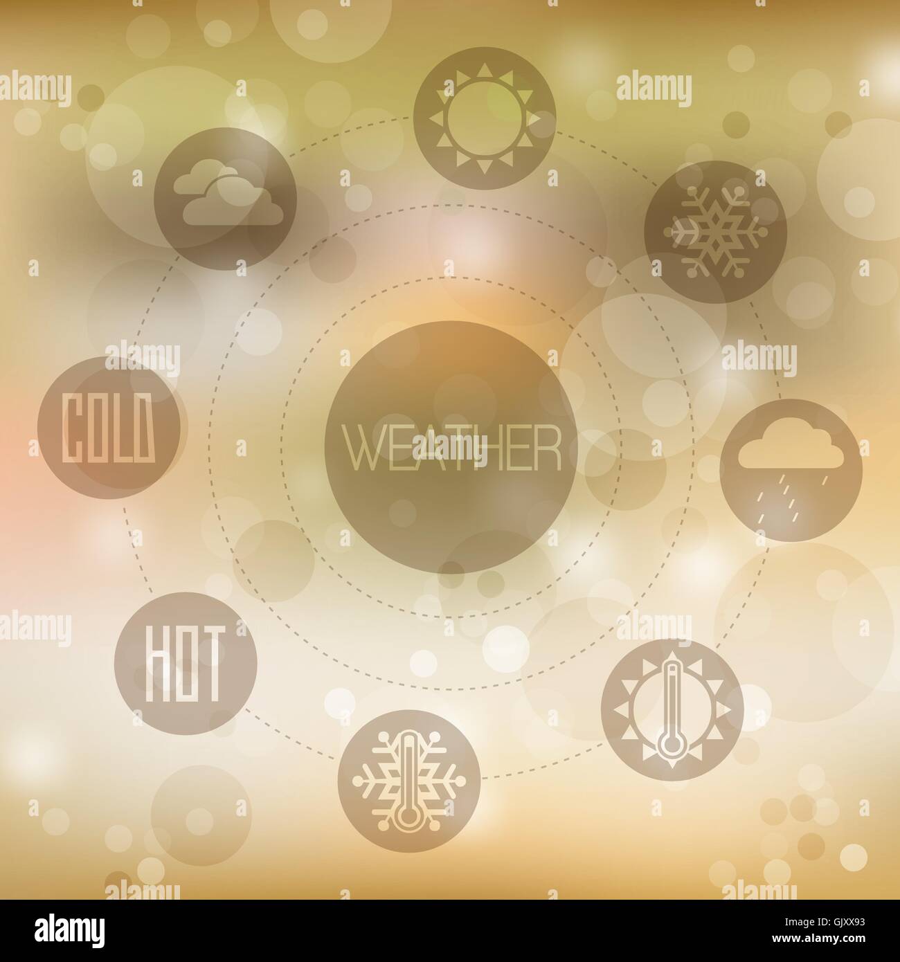 Set of flat design concept icons for weather on yellow blurred b Stock ...