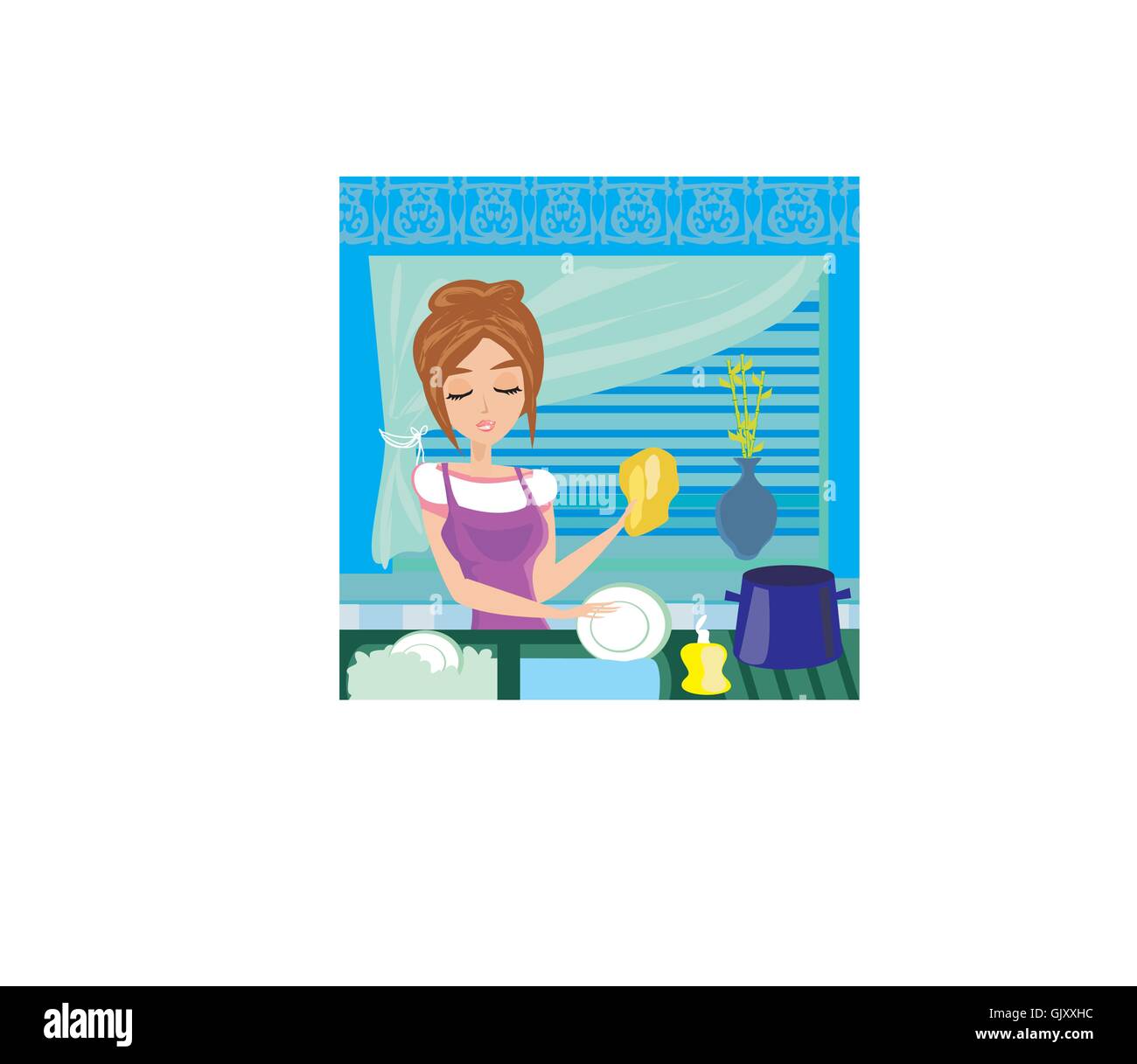 housewife washing the dishes at night Stock Vector Image & Art - Alamy