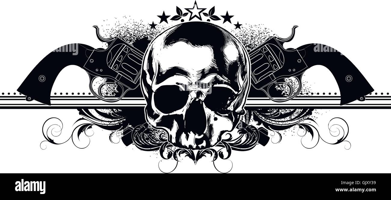 Skull with guns illustration hi-res stock photography and images - Alamy
