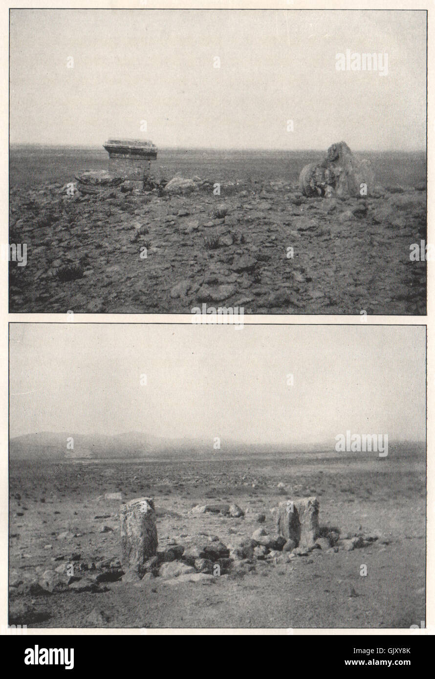 Pillar at el Kerasi. First landmark - ancient door-posts. Syria, print ...