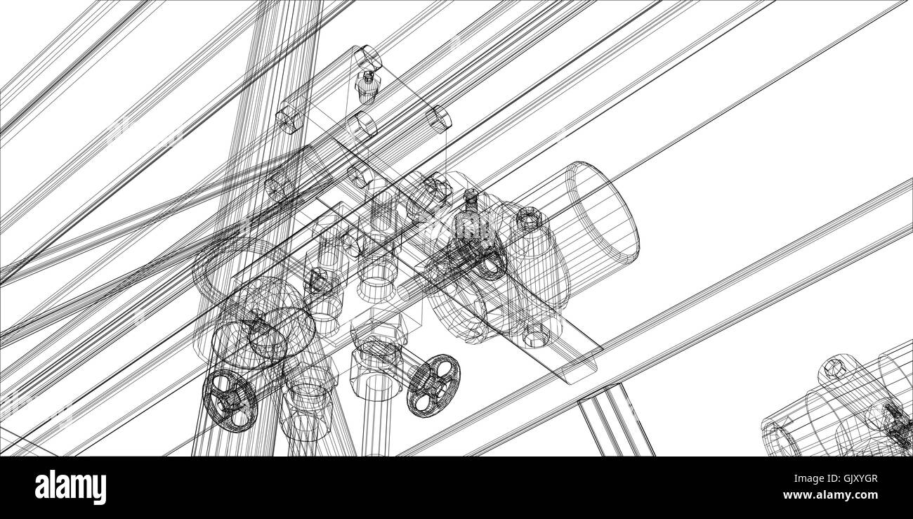 Wire-frame industrial equipment on white background Stock Vector Image ...
