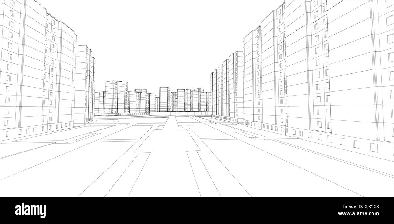 High rise building sketch Black and White Stock Photos & Images - Alamy