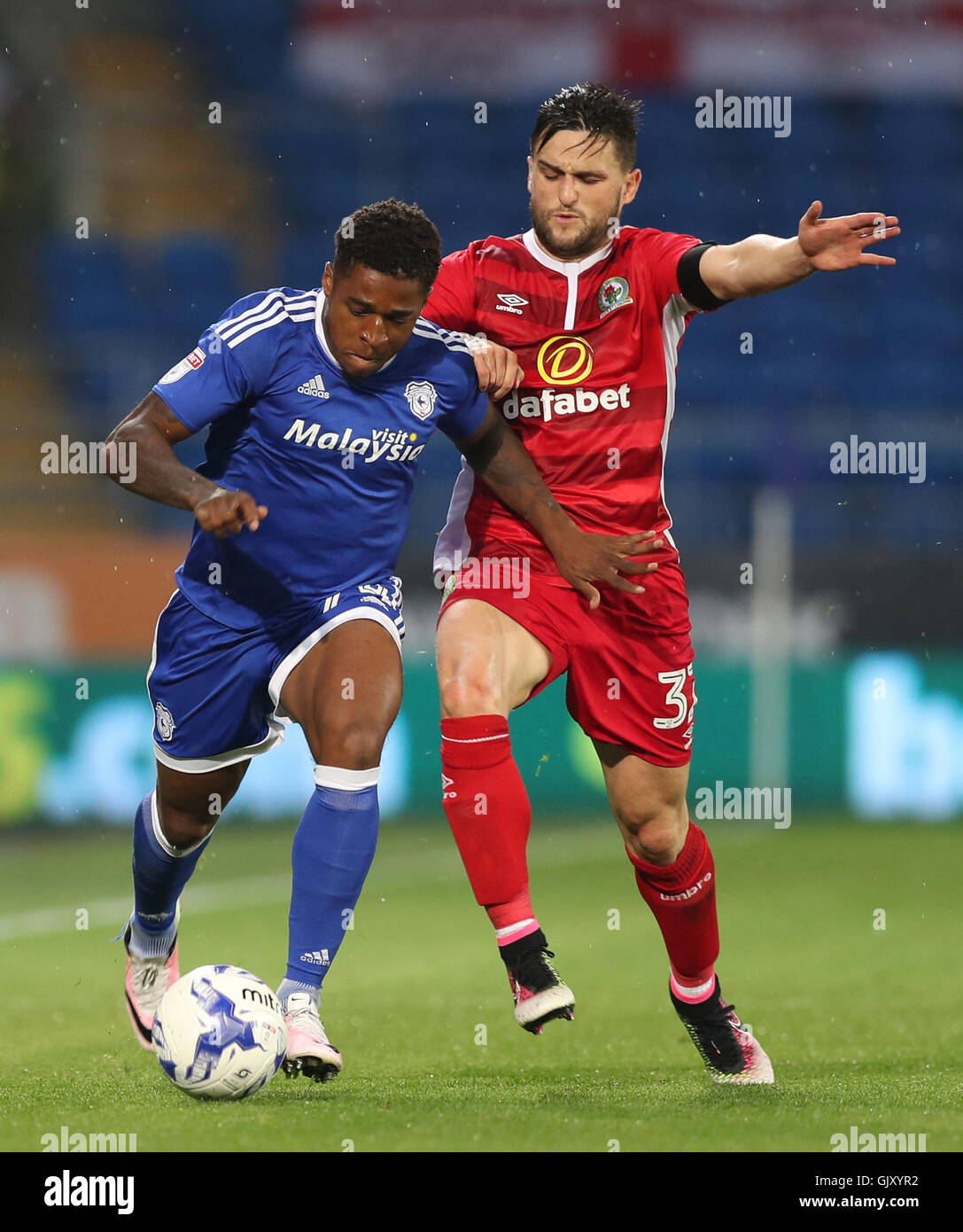 Cardiff City's Kadeem Harris (left) and Blackburn Rovers' Craig Conway ...