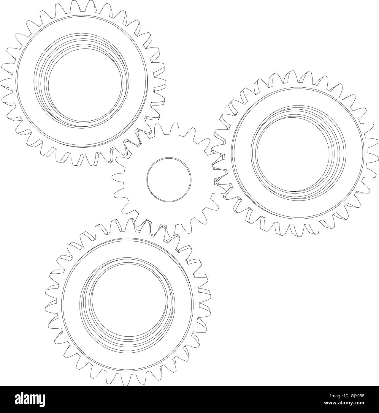 Sketch of four wire-frame gears. Front view. Vector illustration Stock ...