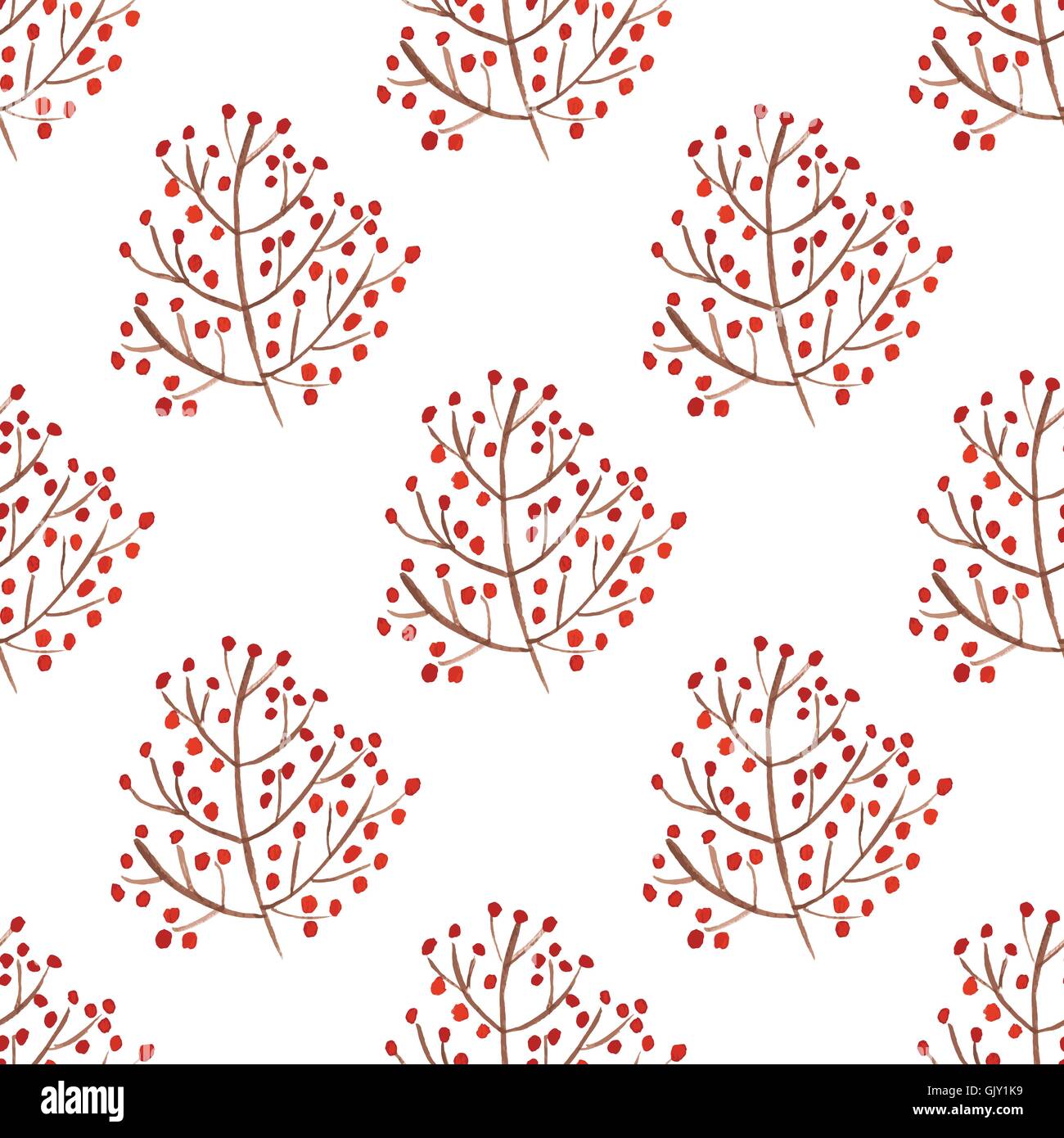 Watercolor seamless pattern with red berry branches Stock Vector Image ...