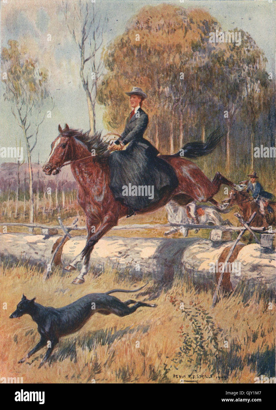 'Kangaroo hunting' by Percy Spence. Australia, antique print 1910 Stock ...