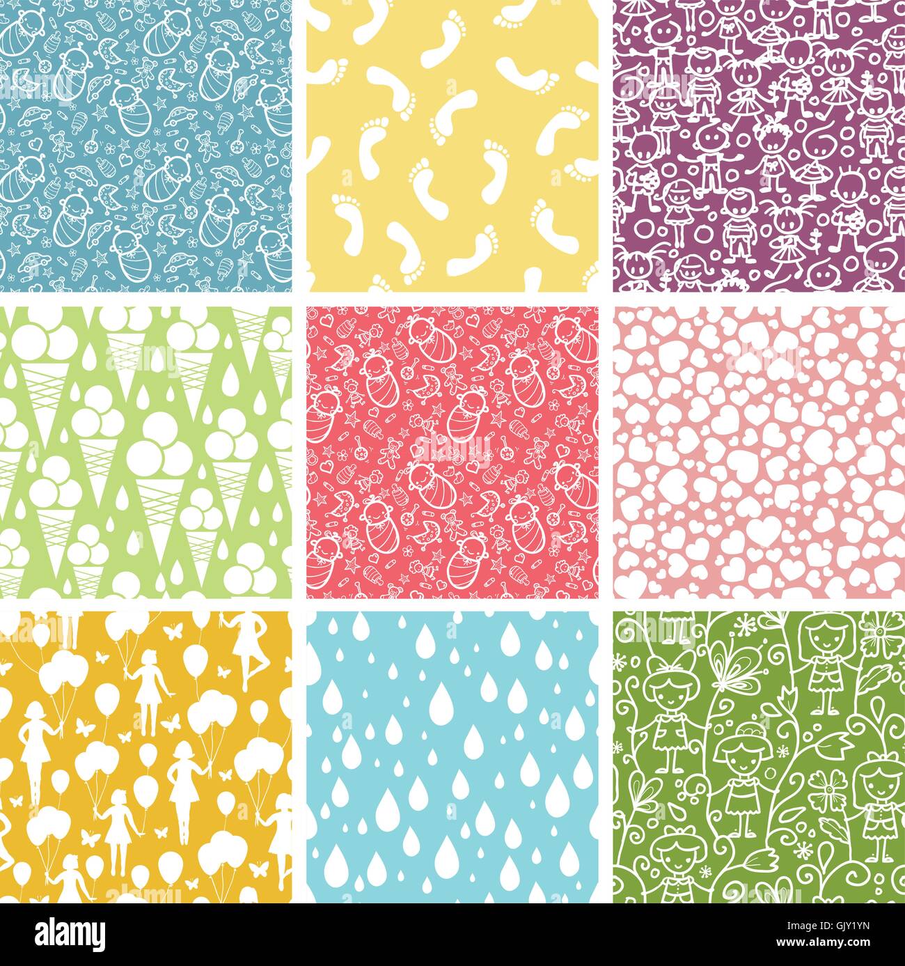 Set of nine kiddie things seamless patterns backgrounds Stock Vector ...