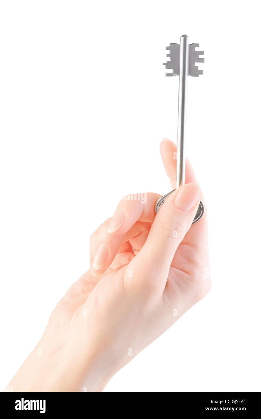 Woman hand with key. Isolated on white with clipping path Stock Photo ...