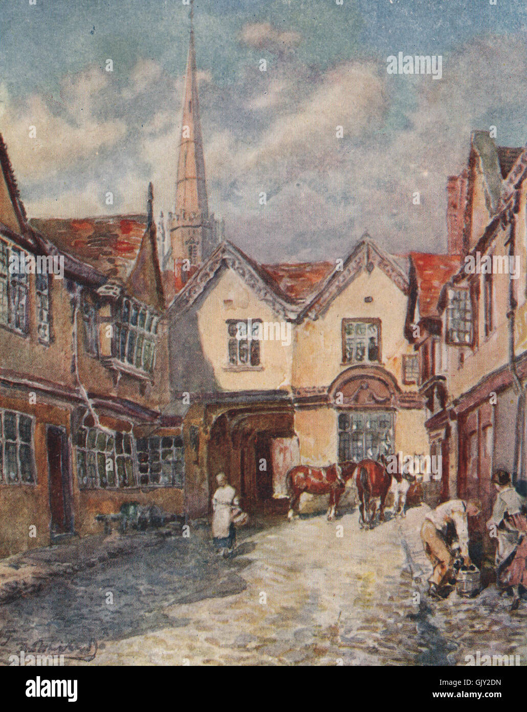 'Palace Yard, Coventry' by Frederick Whitehead. Warwickshire, old print ...