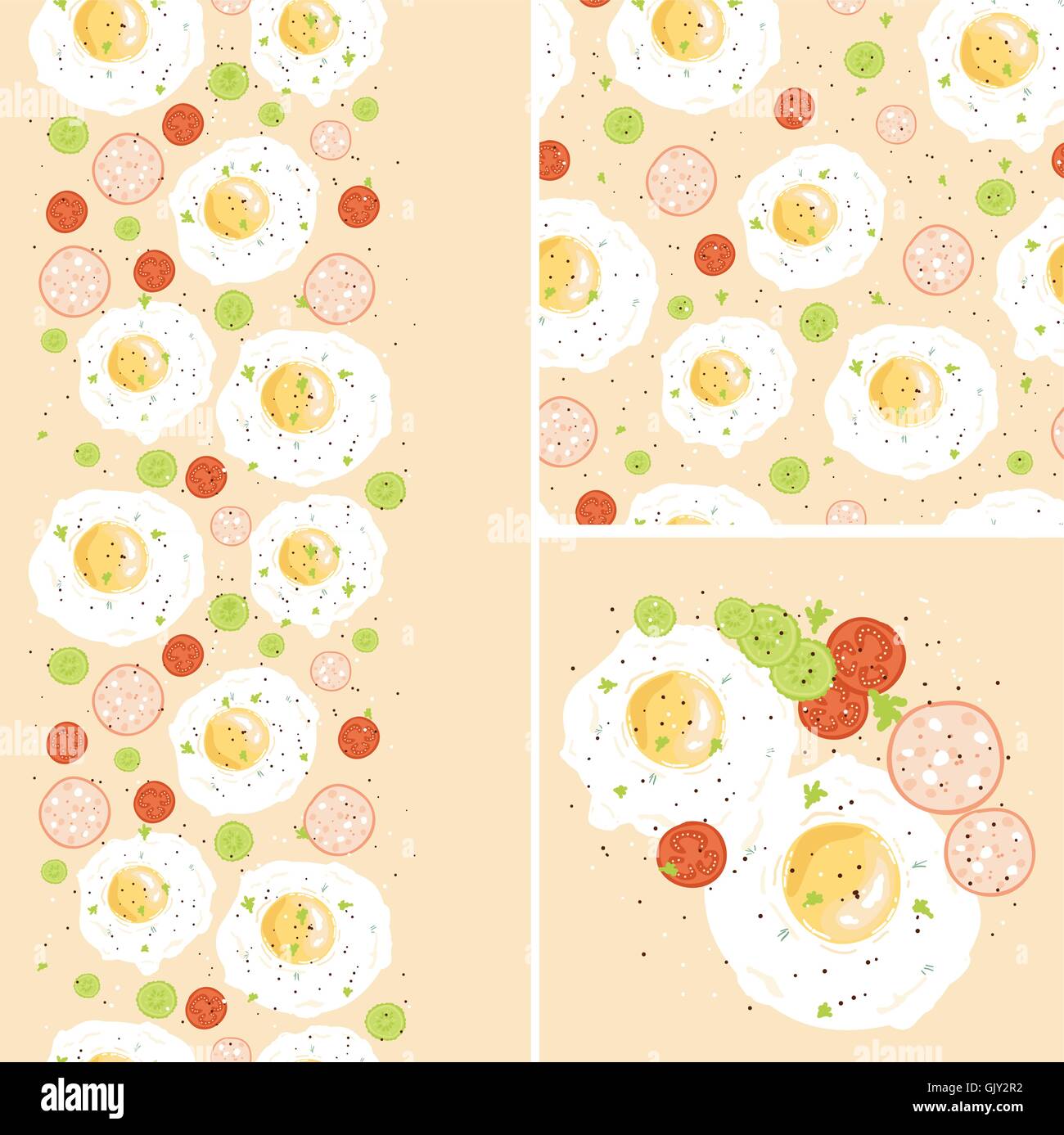 Breakfast eggs set of seamless pattern and borders Stock Vector Image ...