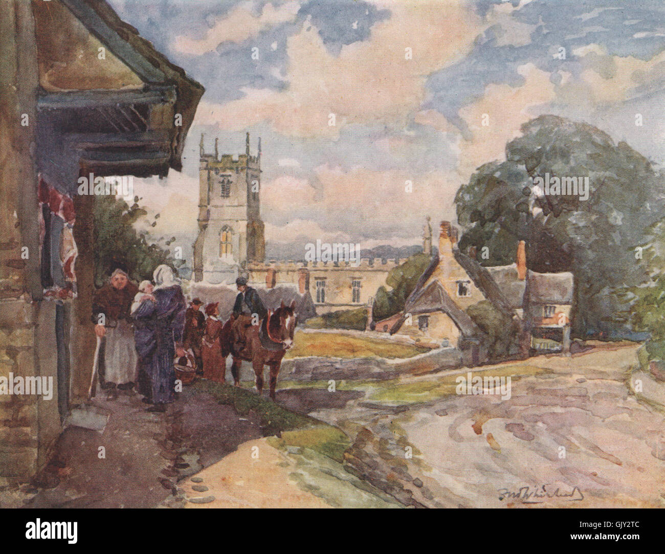 'Long Compton' by Frederick Whitehead. Warwickshire, antique print 1906 ...