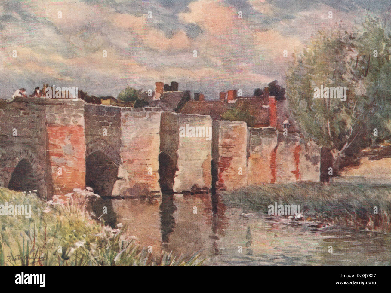 'Bidford Bridge' by Frederick Whitehead. Warwickshire, antique print ...