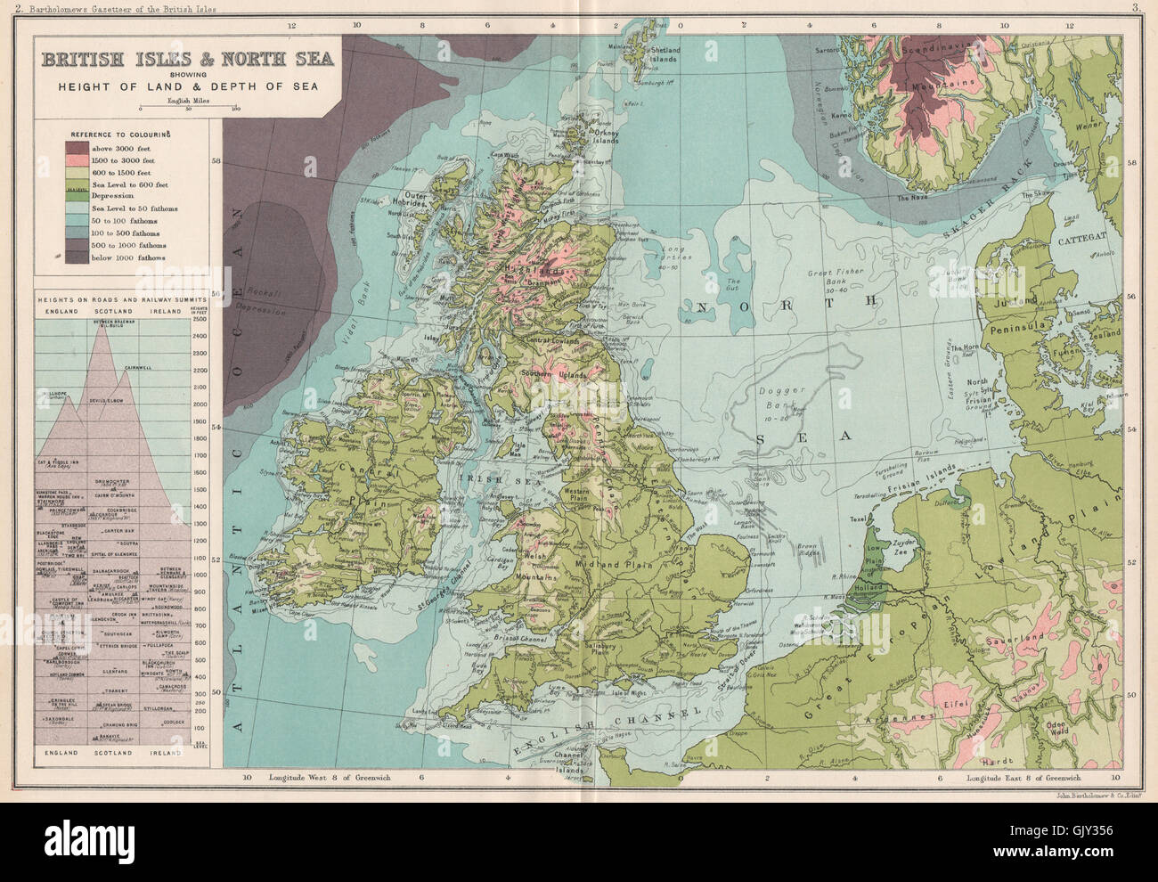 BRITISH ISLES/NORTH SEA Height sea depth road/rail passes BARTHOLOMEW ...