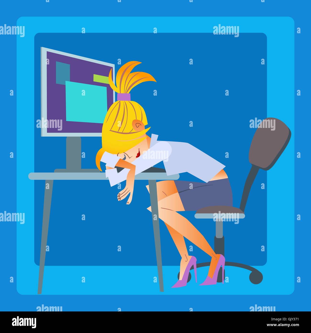 Woman Sleeping At Work Cartoon