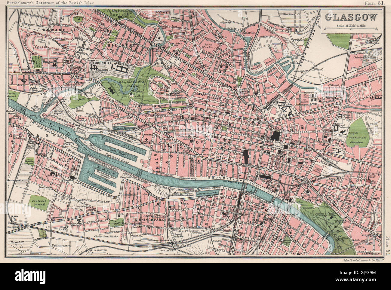 GLASGOW antique town/city plan. BARTHOLOMEW, 1904 antique map Stock ...