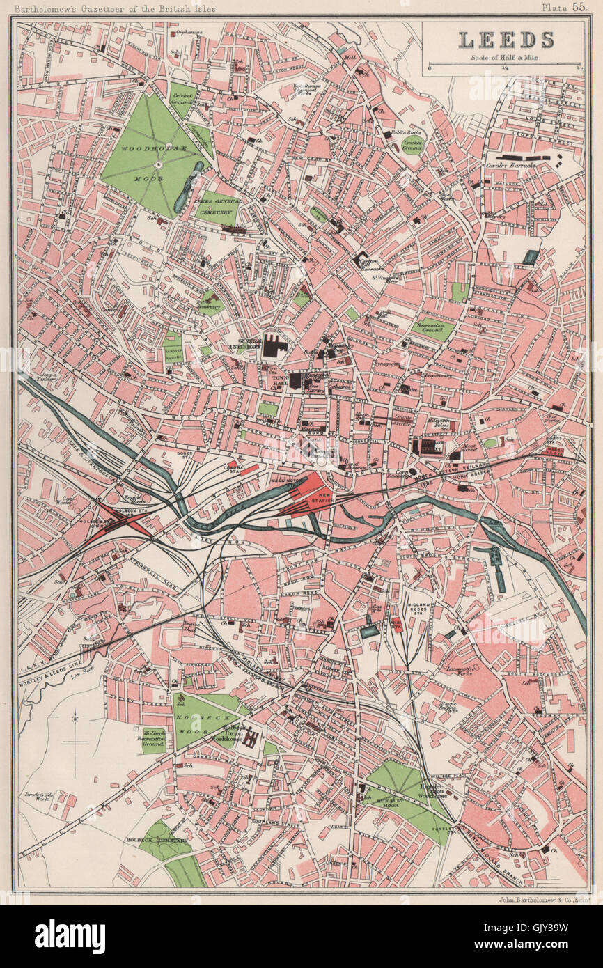 LEEDS antique town/city plan. BARTHOLOMEW, 1904 antique map Stock Photo ...