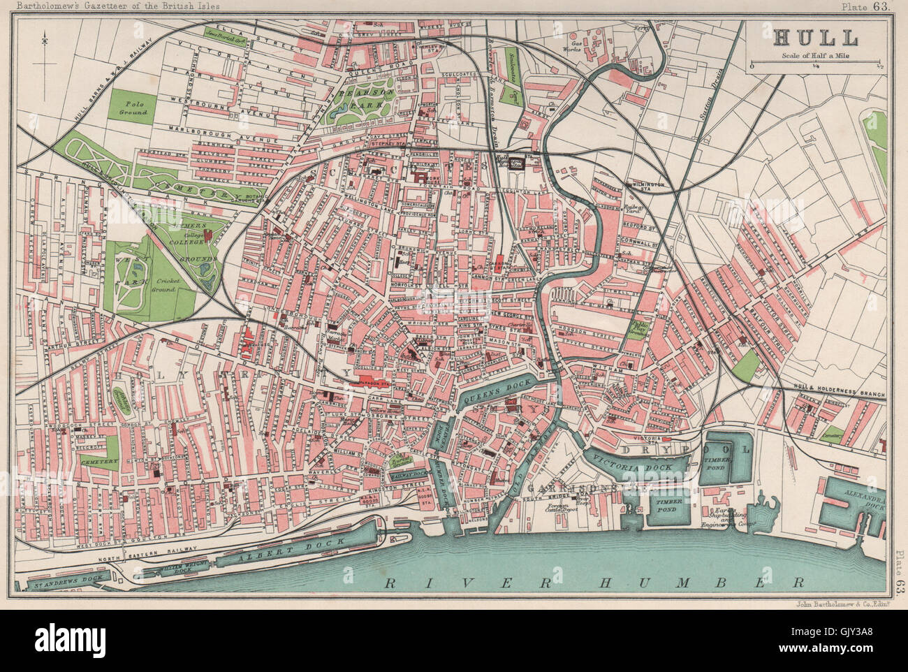 HULL antique town/city plan. BARTHOLOMEW, 1904 antique map Stock Photo ...