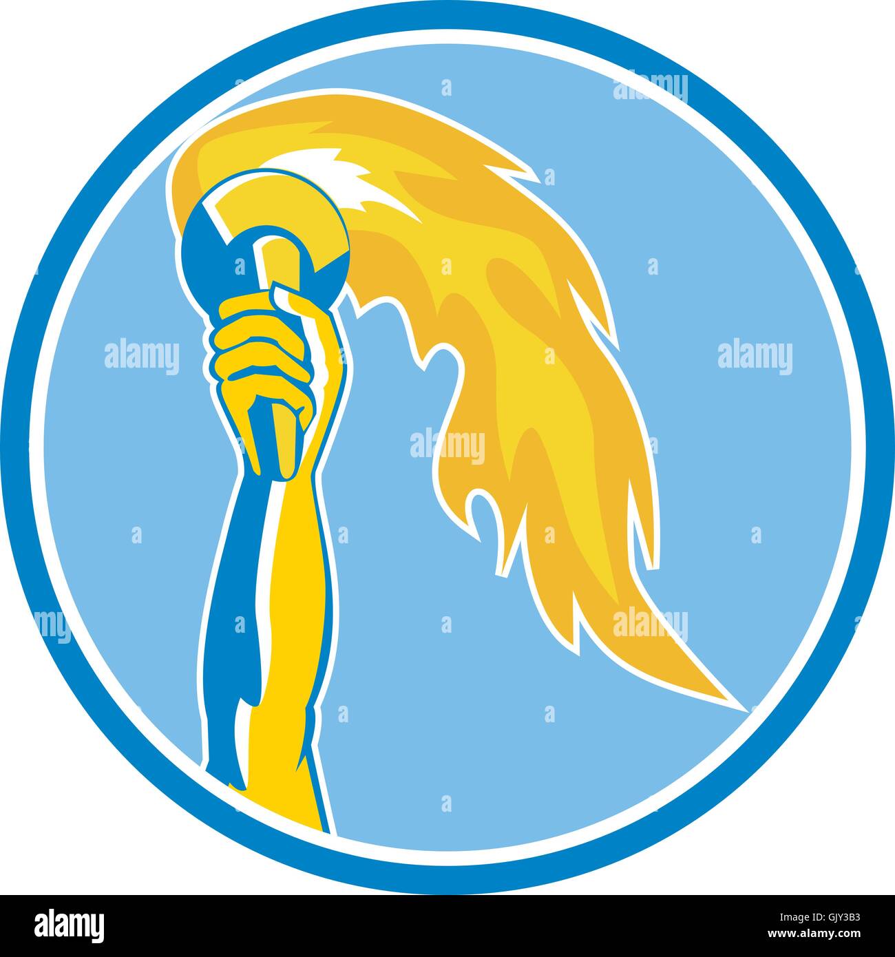 Hand Holding Burning Flaming Torch Circle Retro Stock Vector Image ...