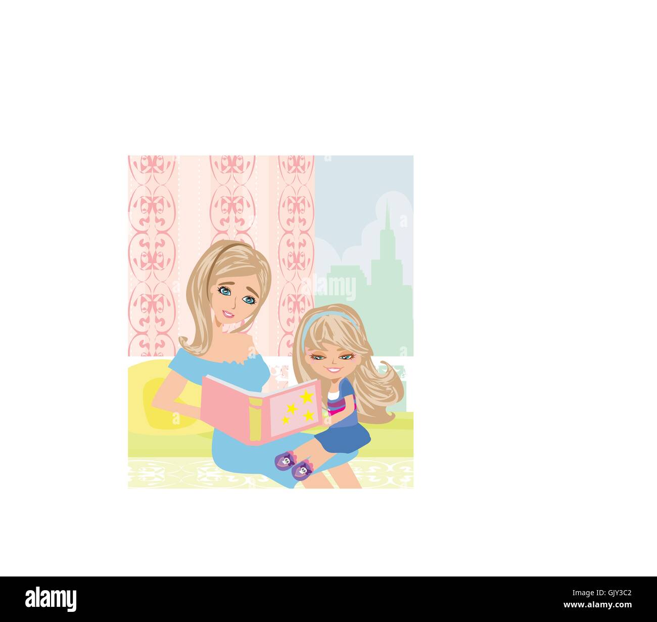 Mother book reading daughter Stock Vector Images - Alamy