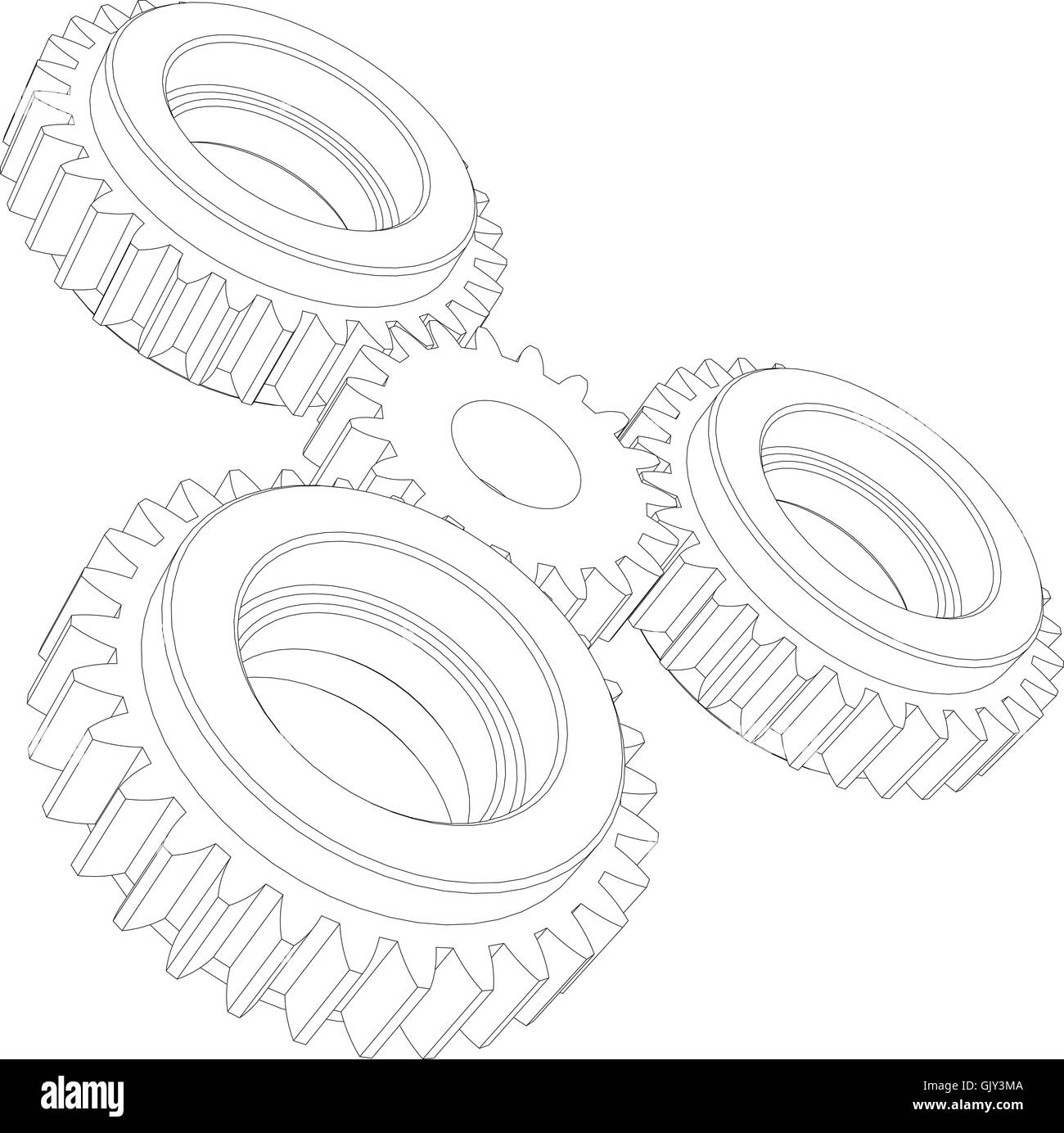 Four wire-frame gears. Perspective view. Vector illustration Stock ...