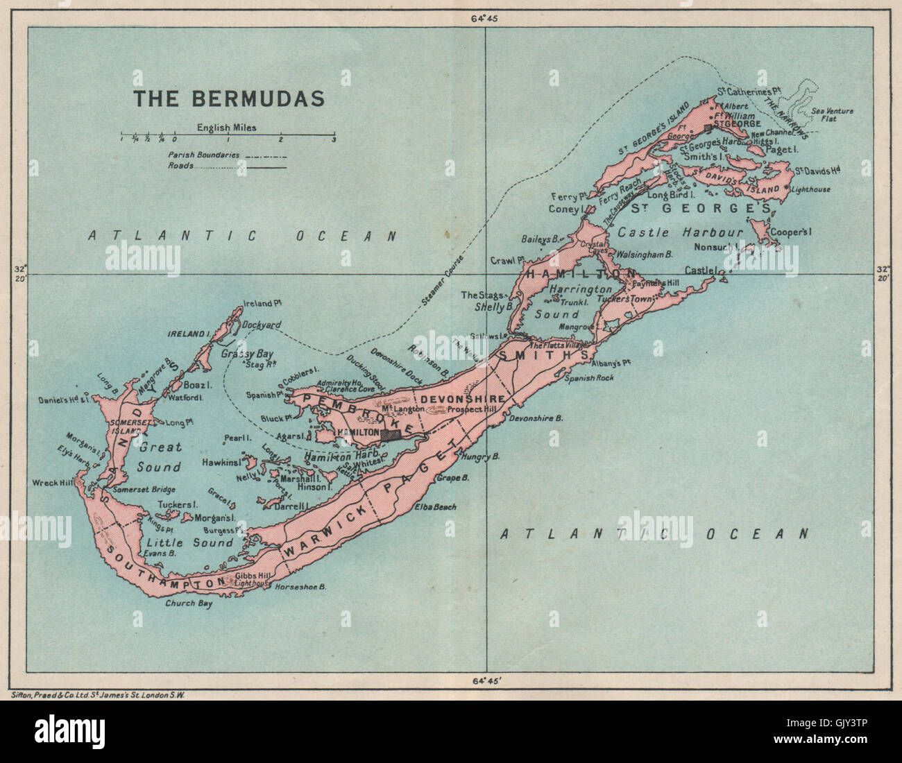 THE BERMUDAS. Vintage map. Bermuda, 1927 Stock Photo - Alamy