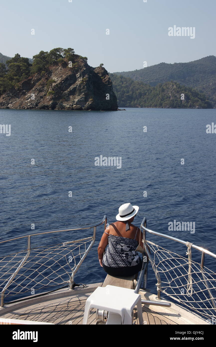 An english lady relaxing while on a boat trip Stock Photo - Alamy