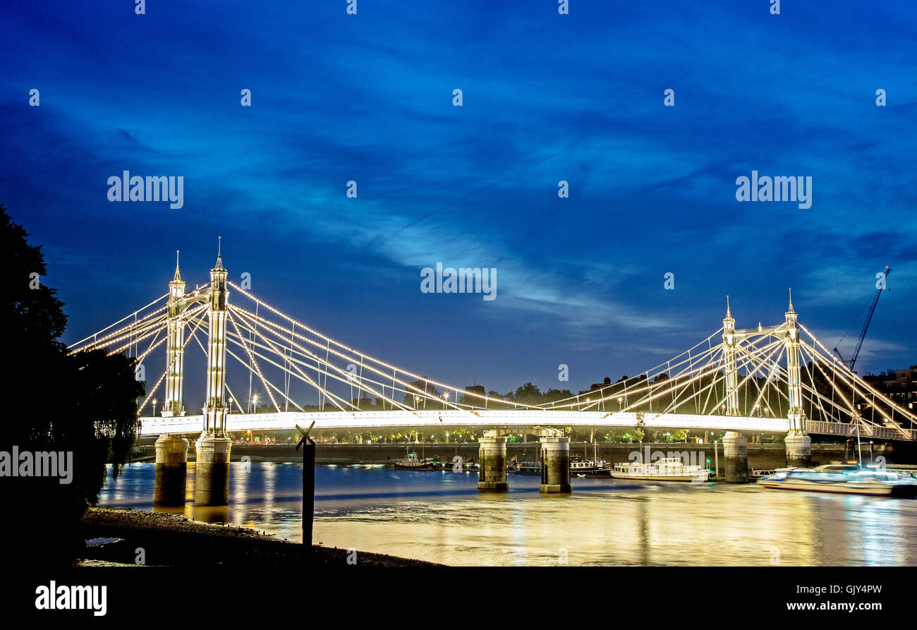 Albert Bridge at Night London UK Stock Photo - Alamy