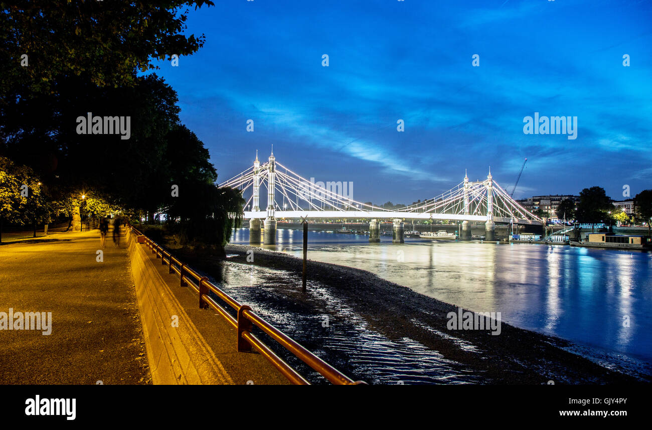 Albert Bridge at Night London UK Stock Photo - Alamy