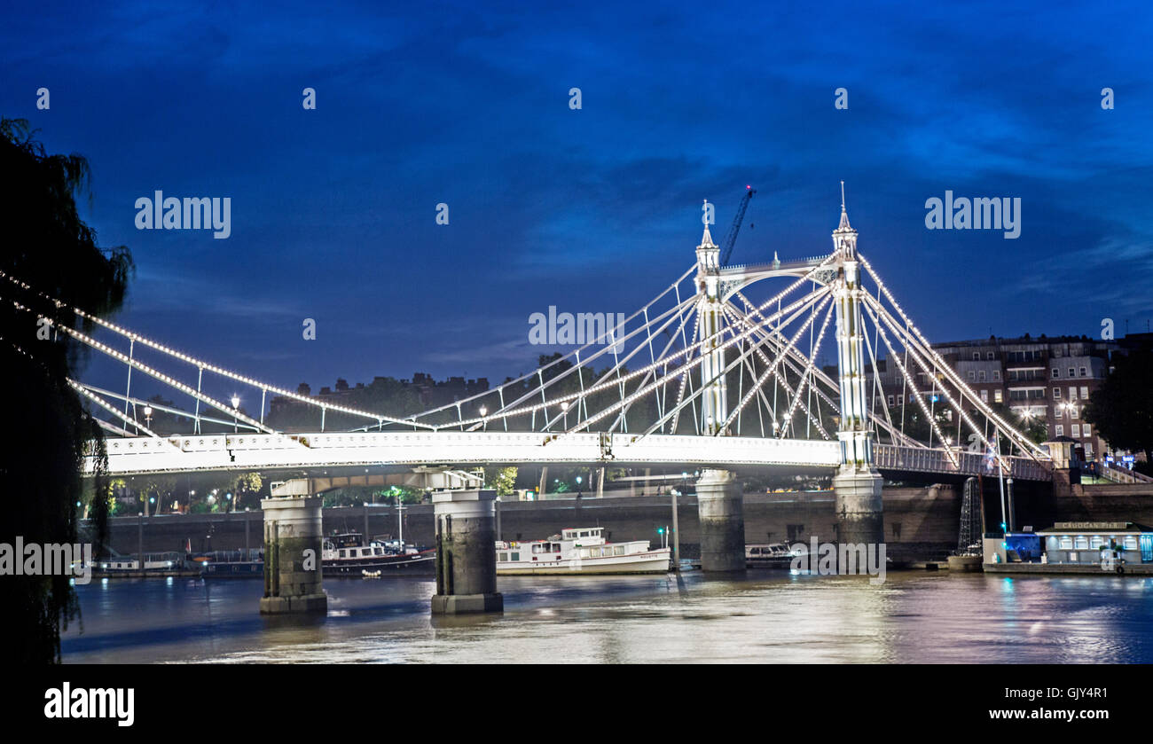 Albert Bridge at Night London UK Stock Photo - Alamy
