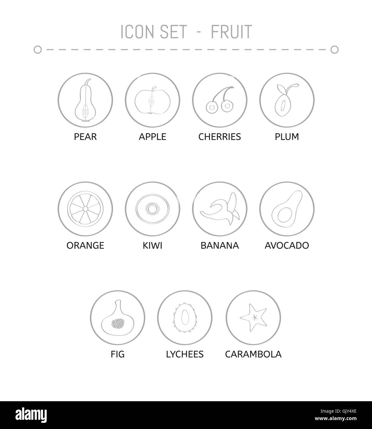 Healthy food fruits symbol Black and White Stock Photos & Images - Alamy