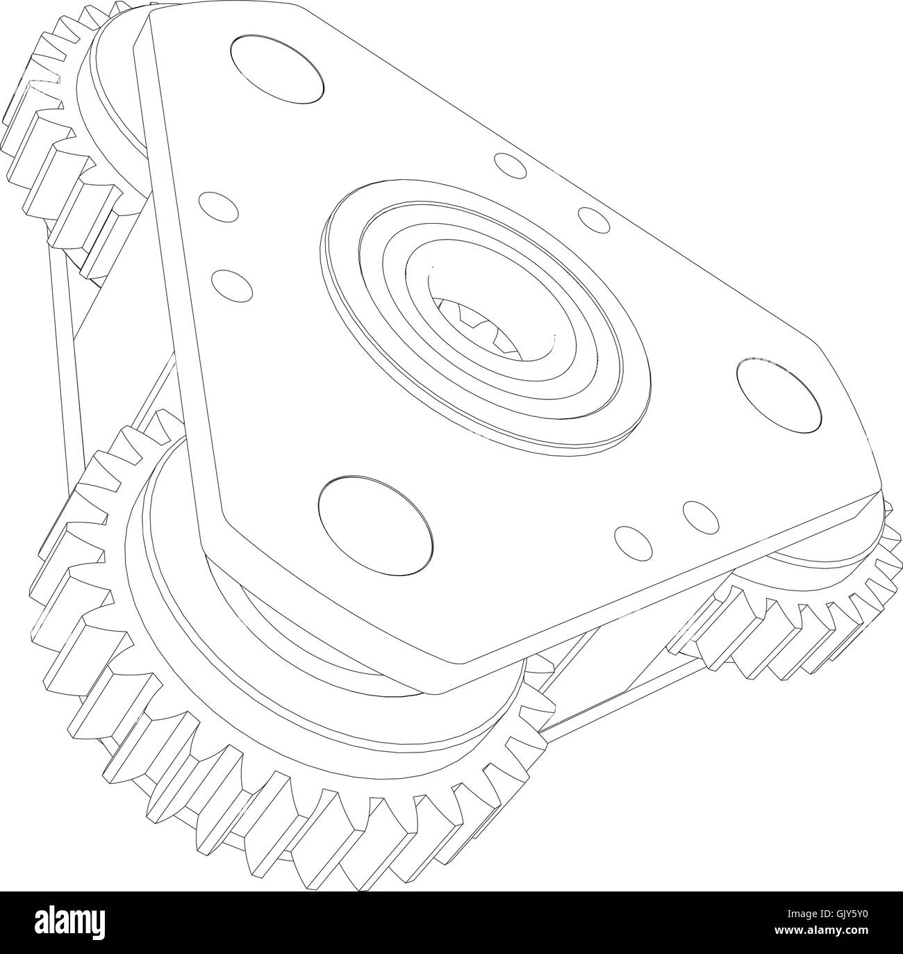 Drawing of wire-frame gears. Perspective view. Vector illustration ...