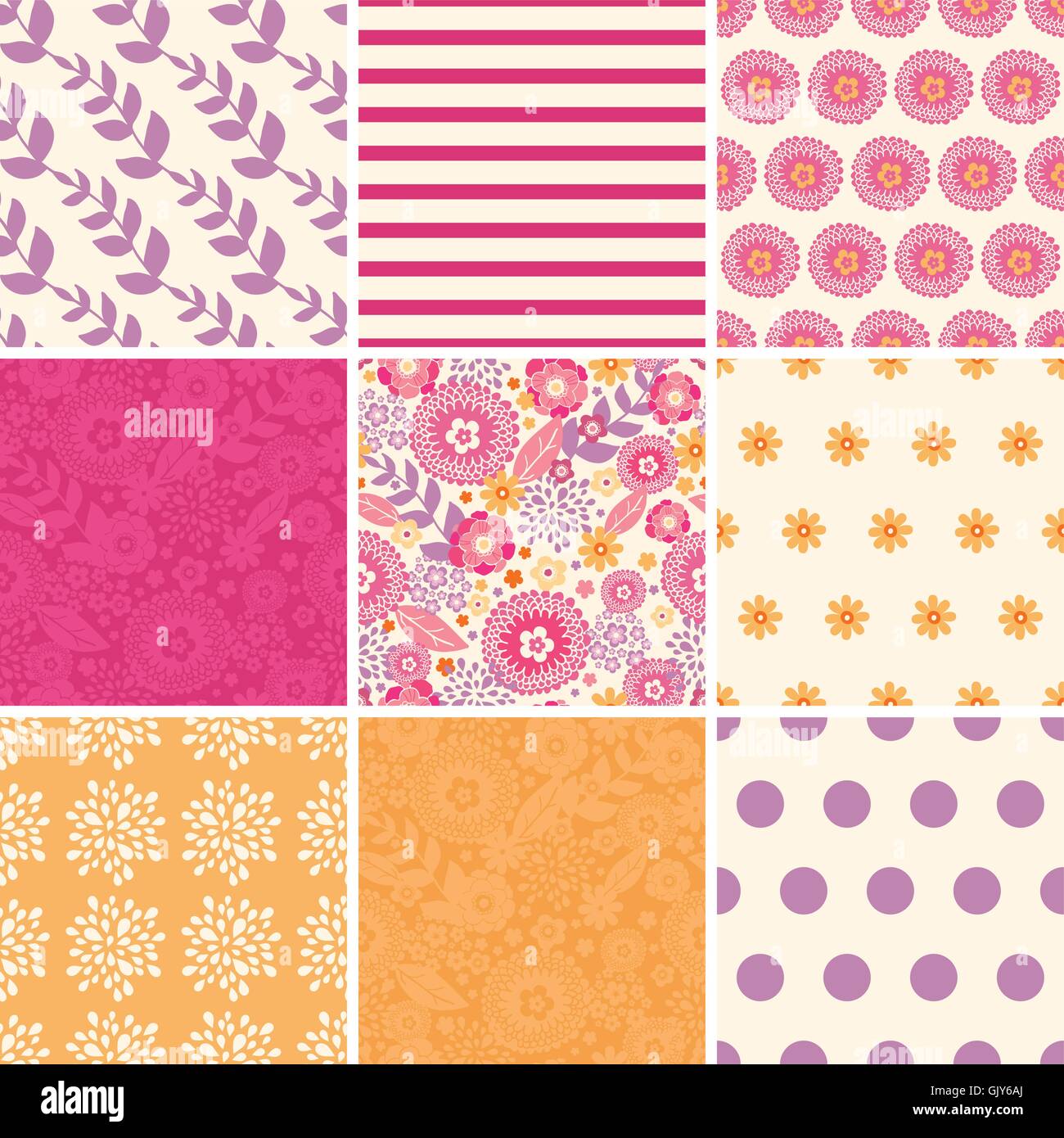 Vector Warm Summer Plants Set of Nine Matching Repeating Pattern Stock ...